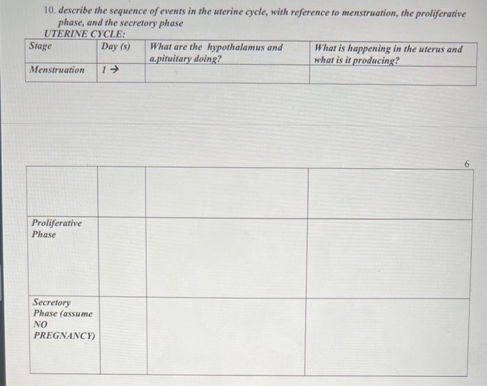 Solved 10. describe the sequence of events in the uterine | Chegg.com