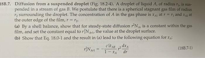 Solved 7. Diffusion from a suspended droplet (Fig. 18.2-4). | Chegg.com