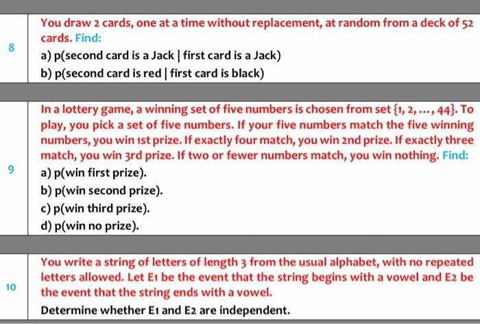 Solved You draw 2 cards, one at a time without replacement, | Chegg.com