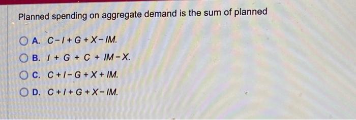 Solved Planned spending on aggregate demand is the sum of | Chegg.com