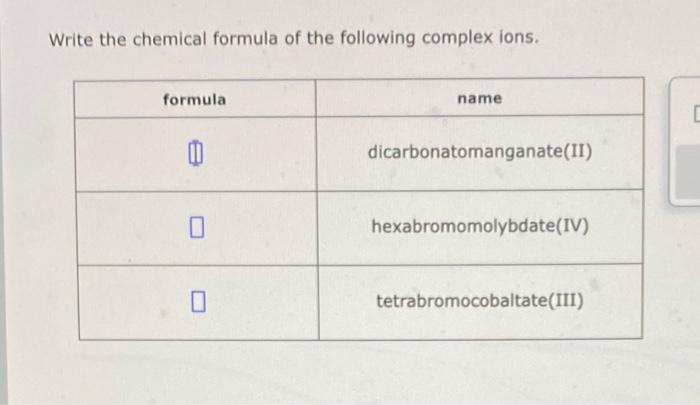 Solved Write the chemical formula of the following complex | Chegg.com