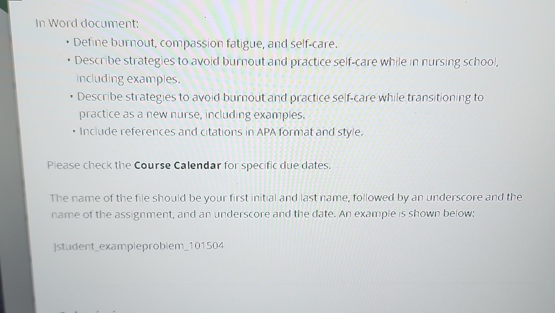 In Word document: - Define burnout, compassion | Chegg.com