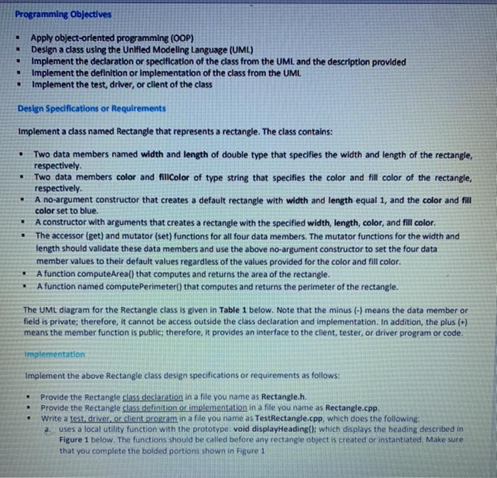 Solved Programming Objectives Apply Object Oriented Chegg