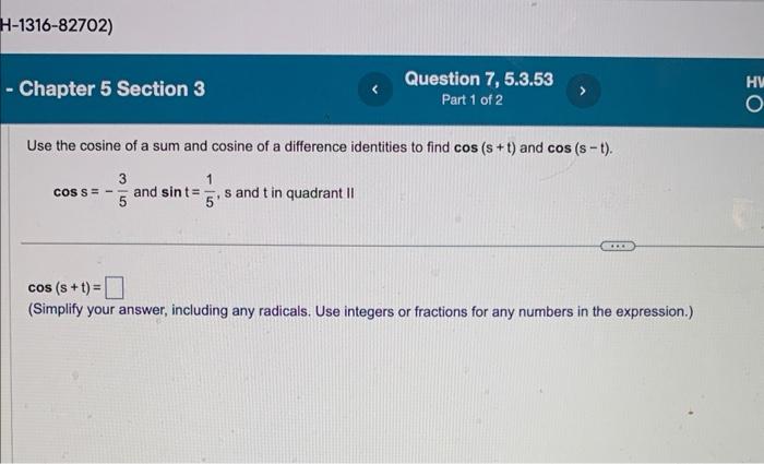 Solved Use the cosine of a sum and cosine of a difference | Chegg.com
