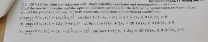 Solved Q2. (20%) Constraint optimization with single | Chegg.com