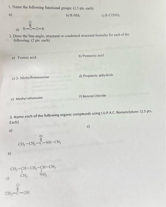 Solved 1. Name the following functional groups: (1.5 pts. | Chegg.com
