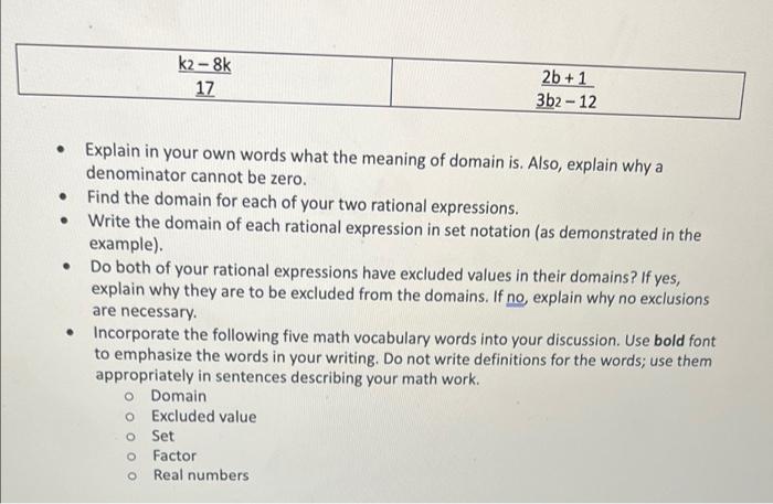 Solved k2-8k 17 2b + 1 3b2-12 • Explain in your own words | Chegg.com