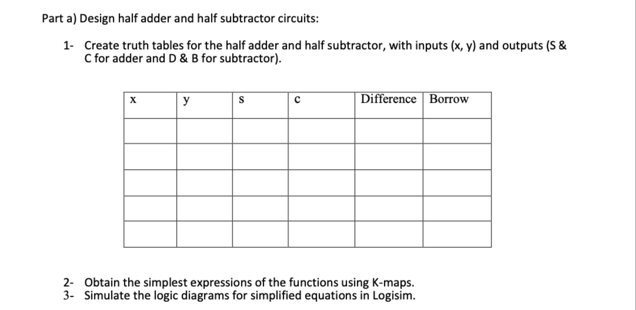 Solved Part a) ﻿Design half adder and half subtractor | Chegg.com