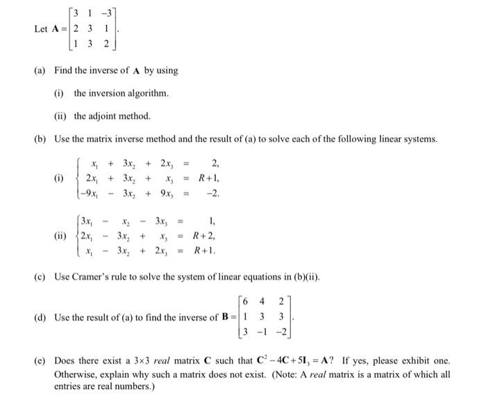 Solved 3 1 31 Let A 2 3 1 3 2 1 A Find The Inverse Of 