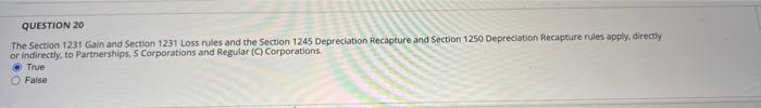 Solved QUESTION 20 The Section 1231 Gain and Section 1231 | Chegg.com