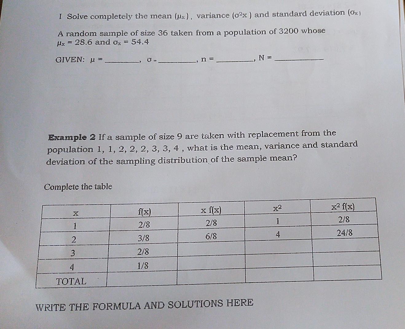 Solved I Solve completely the mean (ux), variance (02x) and | Chegg.com