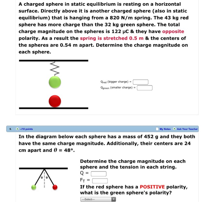 Solved A charged sphere in static equilibrium is resting on | Chegg.com