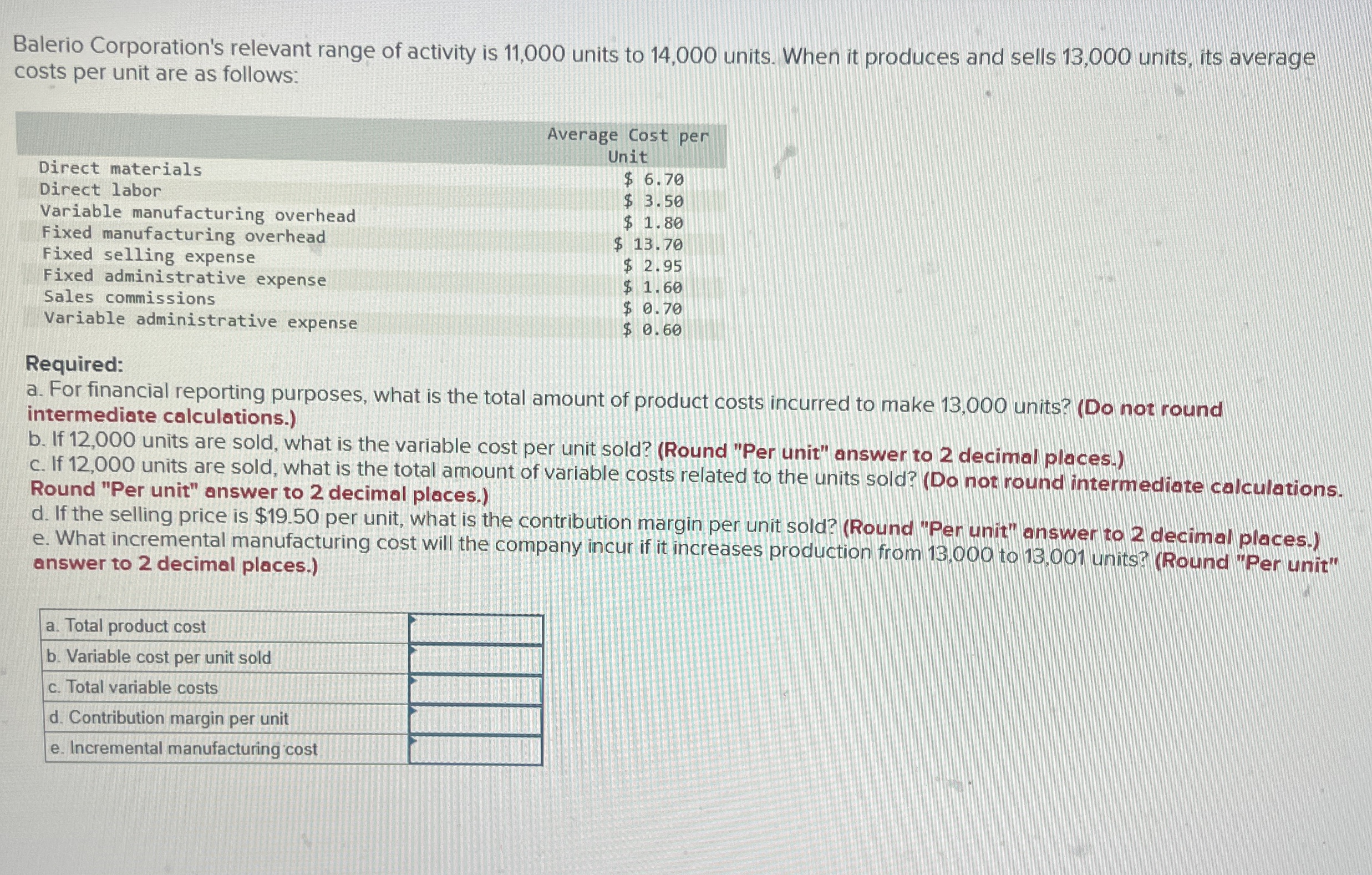 Balerio Corporation's relevant range of activity is | Chegg.com