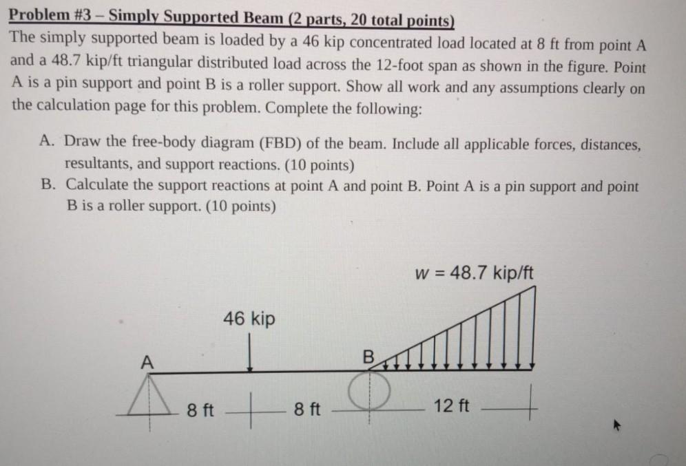 Solved Problem #3 - Simply Supported Beam (2 parts, 20 total | Chegg.com