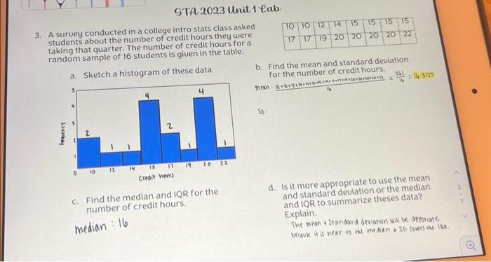 Solved 3. A survey conducted in a college intro stats class | Chegg.com