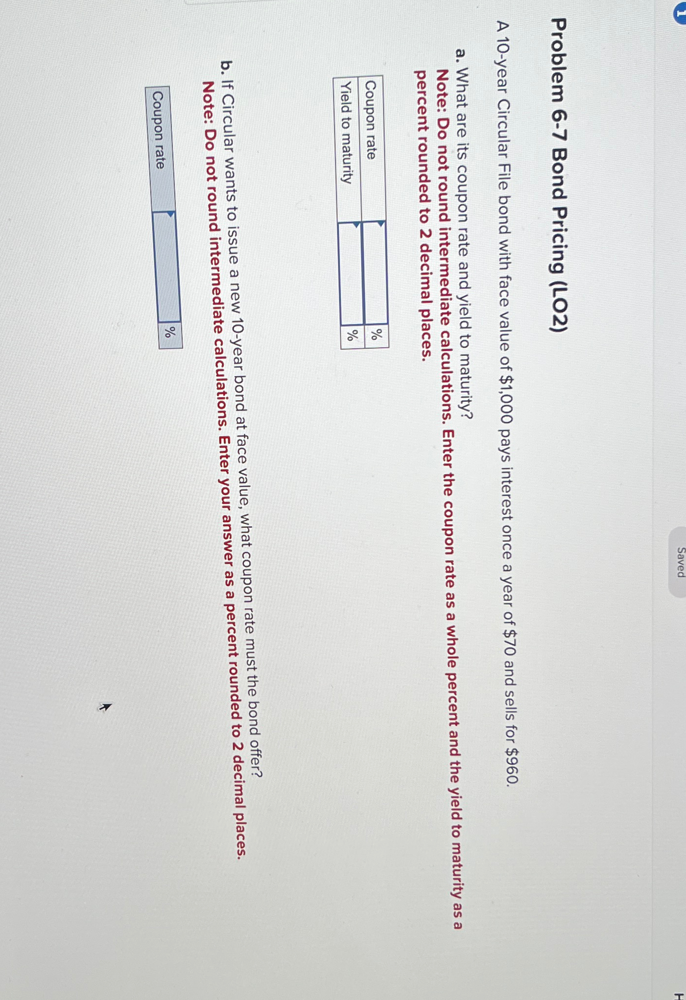 Solved Problem 6-7 ﻿Bond Pricing (LO2)A 10-year Circular | Chegg.com