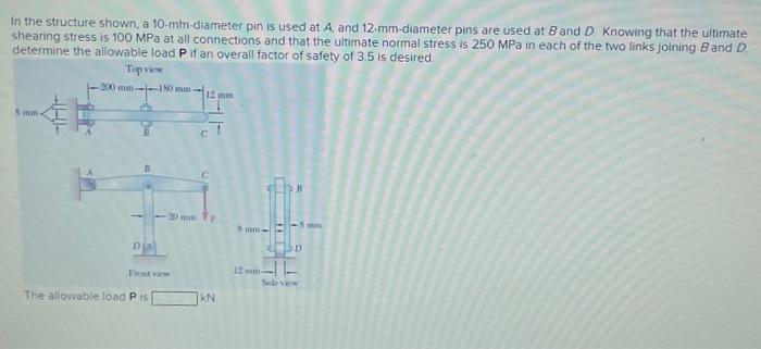 Solved In the structure shown, a 10 -mm-diameter pin is used | Chegg.com