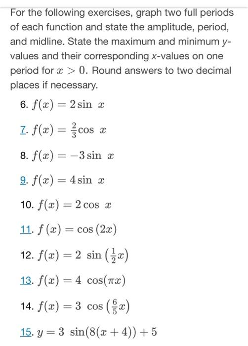 Solved For the following exercises, graph two full periods | Chegg.com
