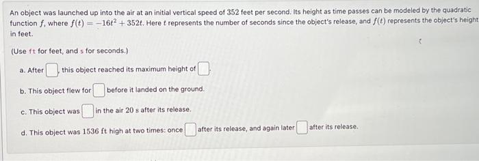 Solved An object was launched up into the air at an initial | Chegg.com