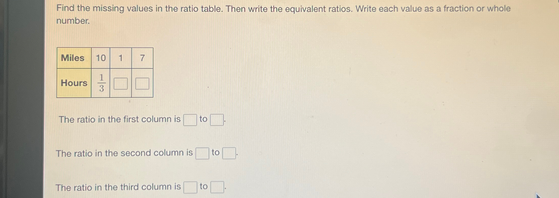 Solved Find the missing values in the ratio table. Then | Chegg.com