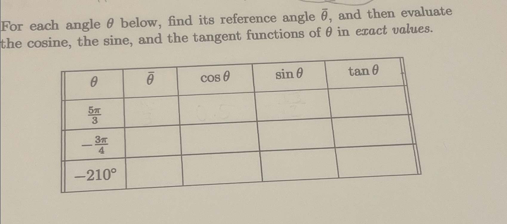 Solved Please Show Work for everything For each angle θ | Chegg.com