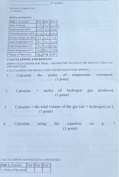 4. 1. 2. 3. HEADER COMPLETED (1 POINT) DATA (22 | Chegg.com