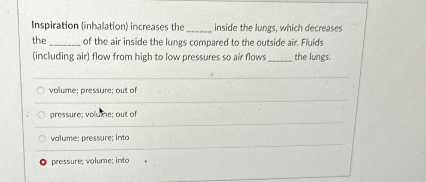 Solved Inspiration (inhalation) ﻿increases the q, ﻿inside | Chegg.com