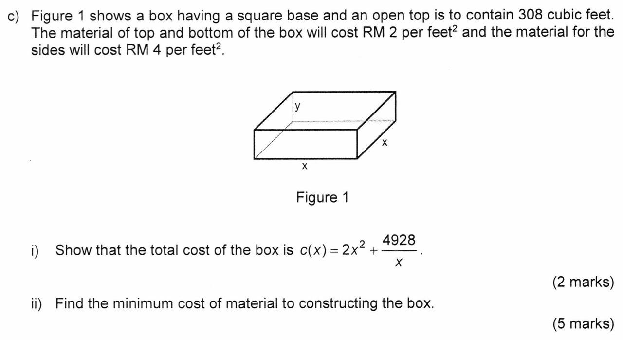 Solved helpc) ﻿Figure 1 ﻿shows a box having a square base | Chegg.com