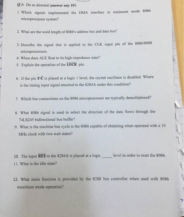 Solved 1. Which signals implemented the DMA interface in | Chegg.com