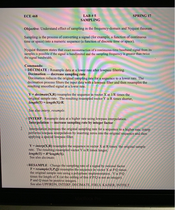 Solved ECE 468 SPRING 17 LAB #5 SAMPLING Objective: | Chegg.com