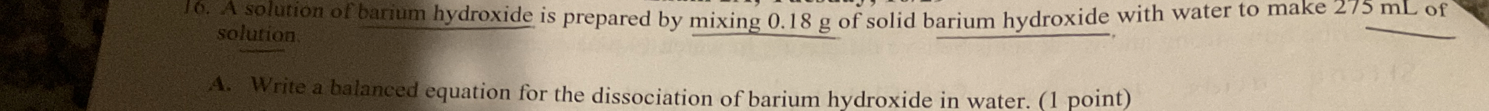 Solved A solution of barium hydroxide is prepared by mixing | Chegg.com