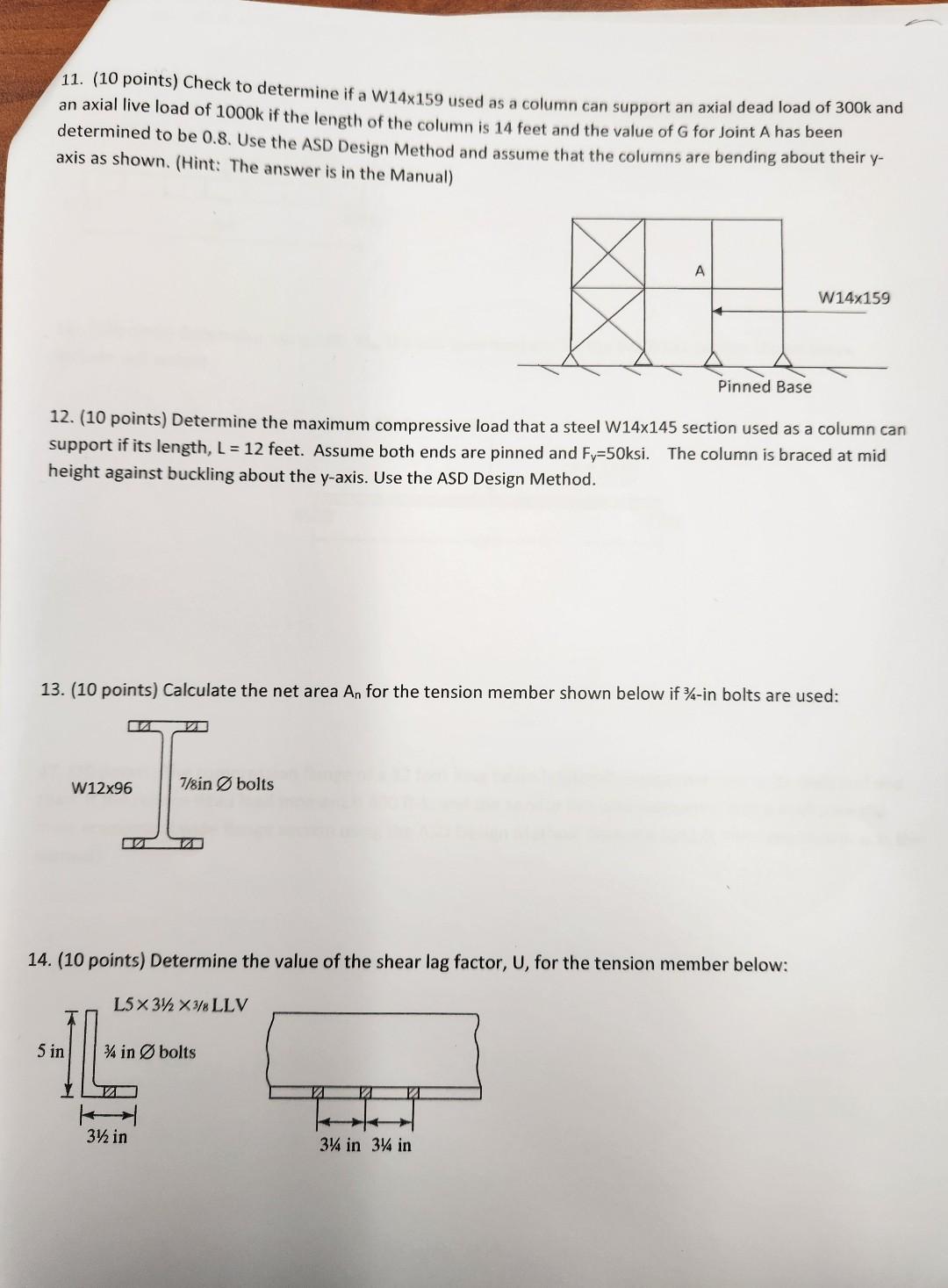 Solved 11. (10 points) Check to determine if a W 14×159 used | Chegg.com