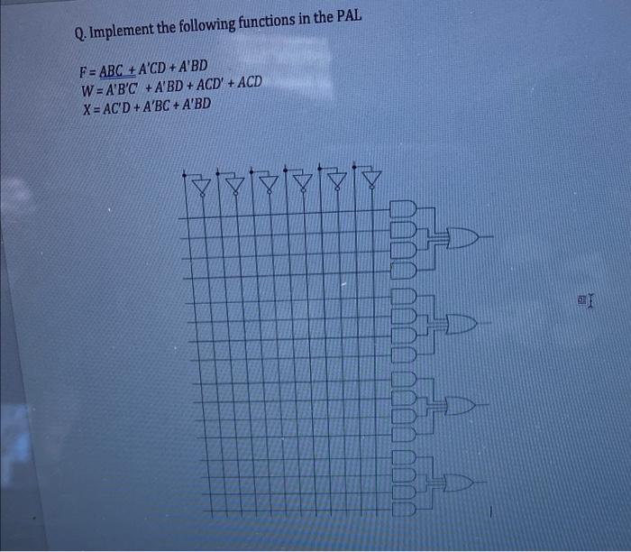 Solved Q Implement The Following Functions In The Pal F 9254