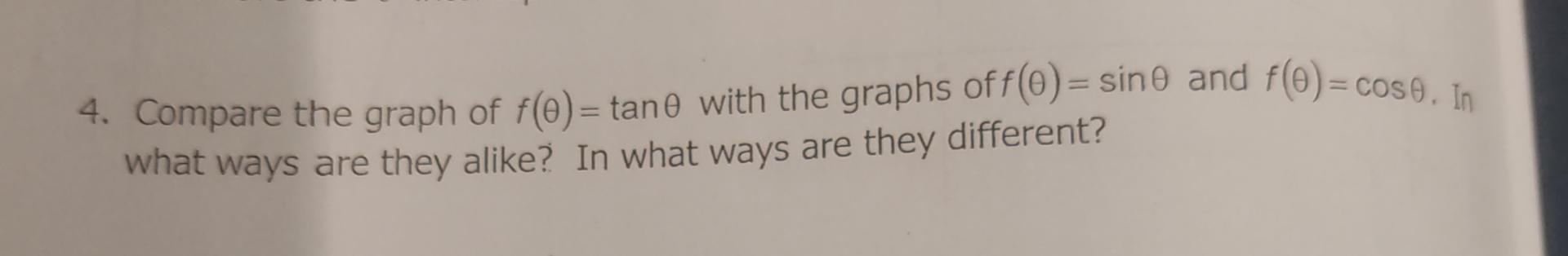 Solved Compare the graph of f(θ)=tanθ ﻿with the graphs of | Chegg.com