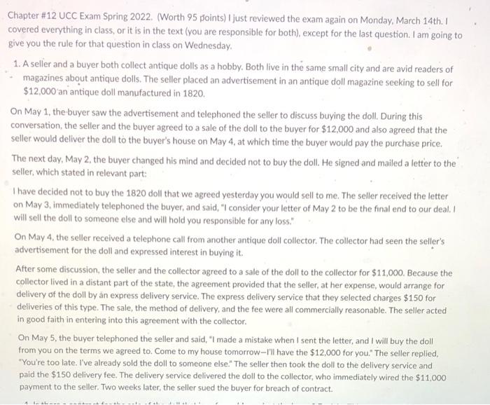 Solved Chapter \#12 UCC Exam Spring 2022. (Worth 95 points) | Chegg.com