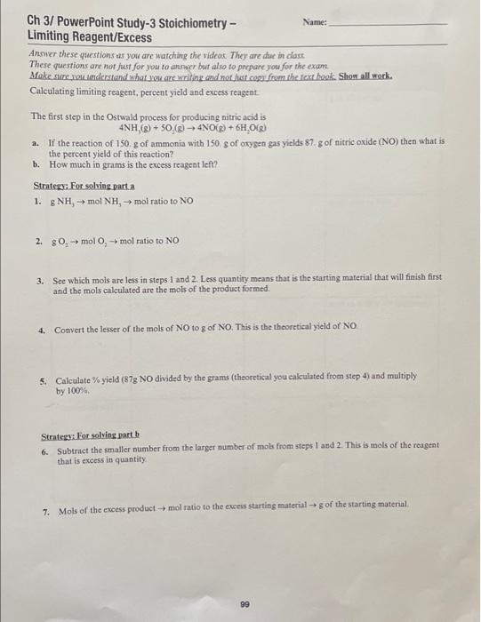 Solved Ch 3/ PowerPoint Study-3 Stoichiometry - Limiting | Chegg.com