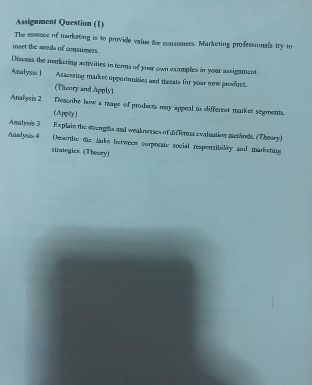 Solved Assignment Question (1) The essence of marketing is | Chegg.com