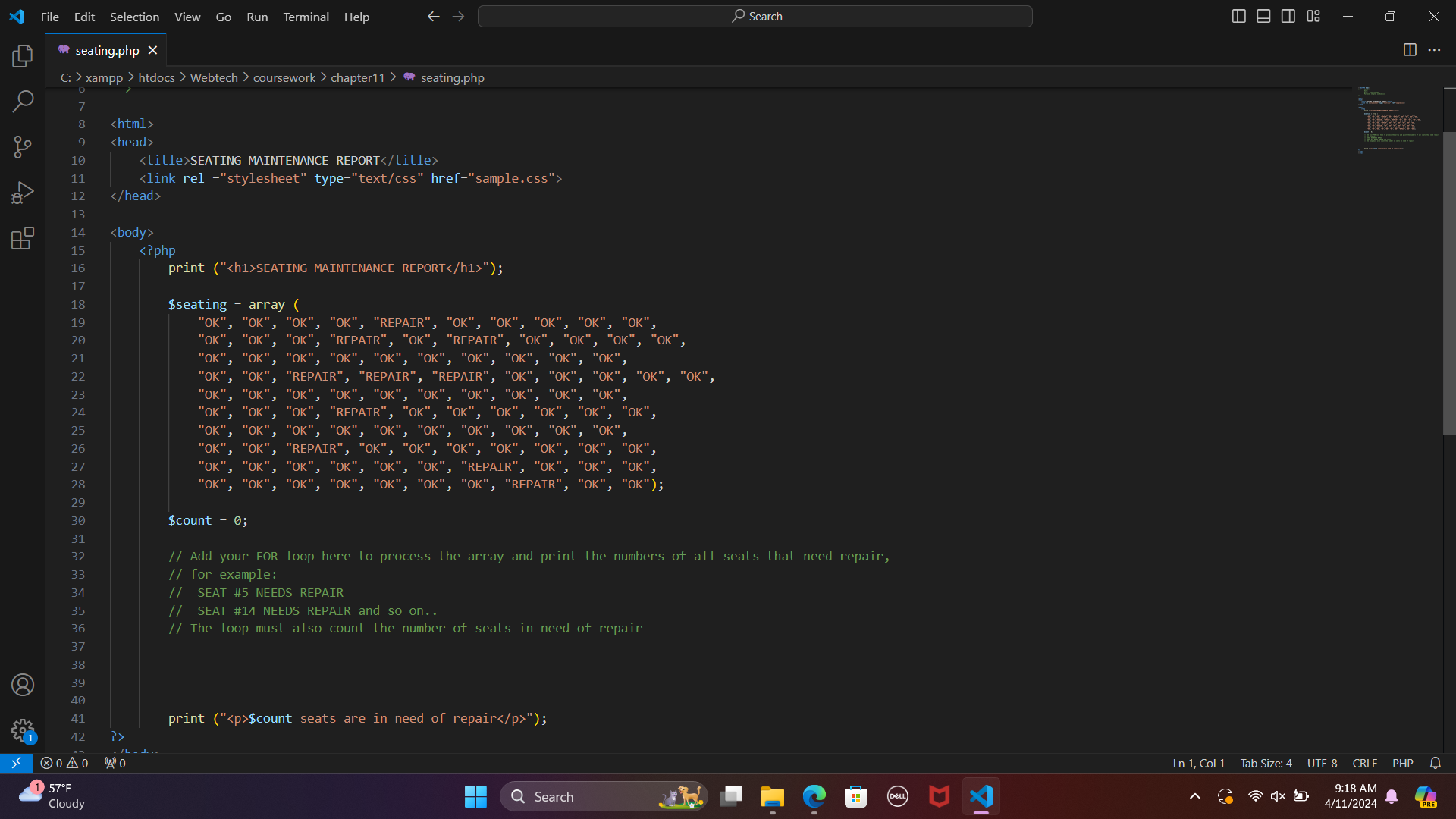 Solved For this exercise you will create a Seating | Chegg.com