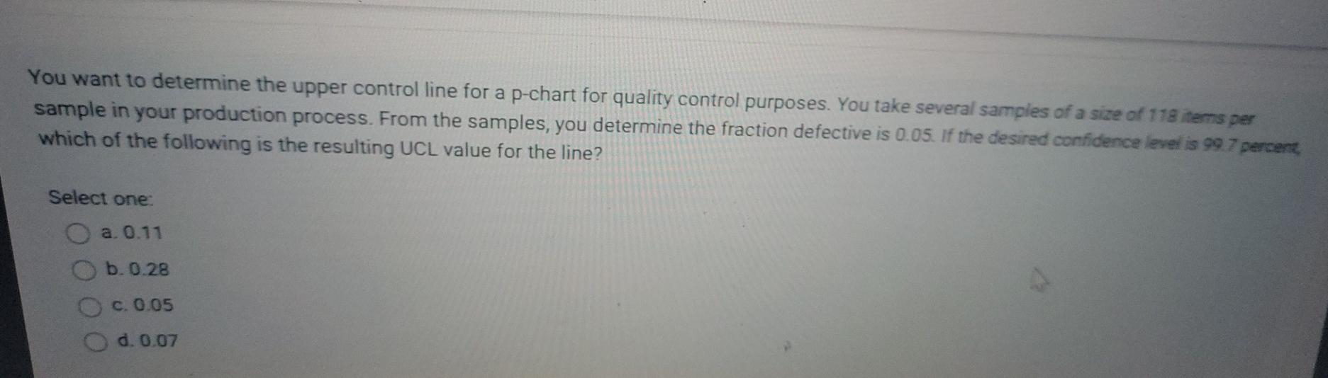Solved You want to determine the upper control line for a | Chegg.com