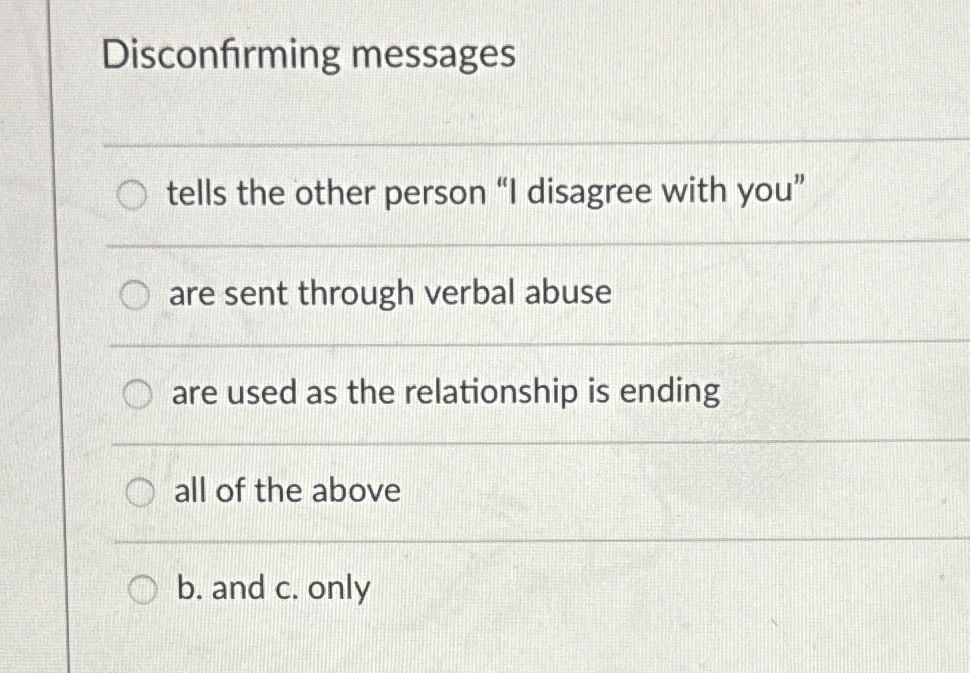 Solved Disconfirming messagestells the other person "I | Chegg.com