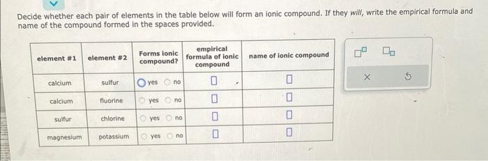 Solved Decide whether each pair of elements in the table | Chegg.com