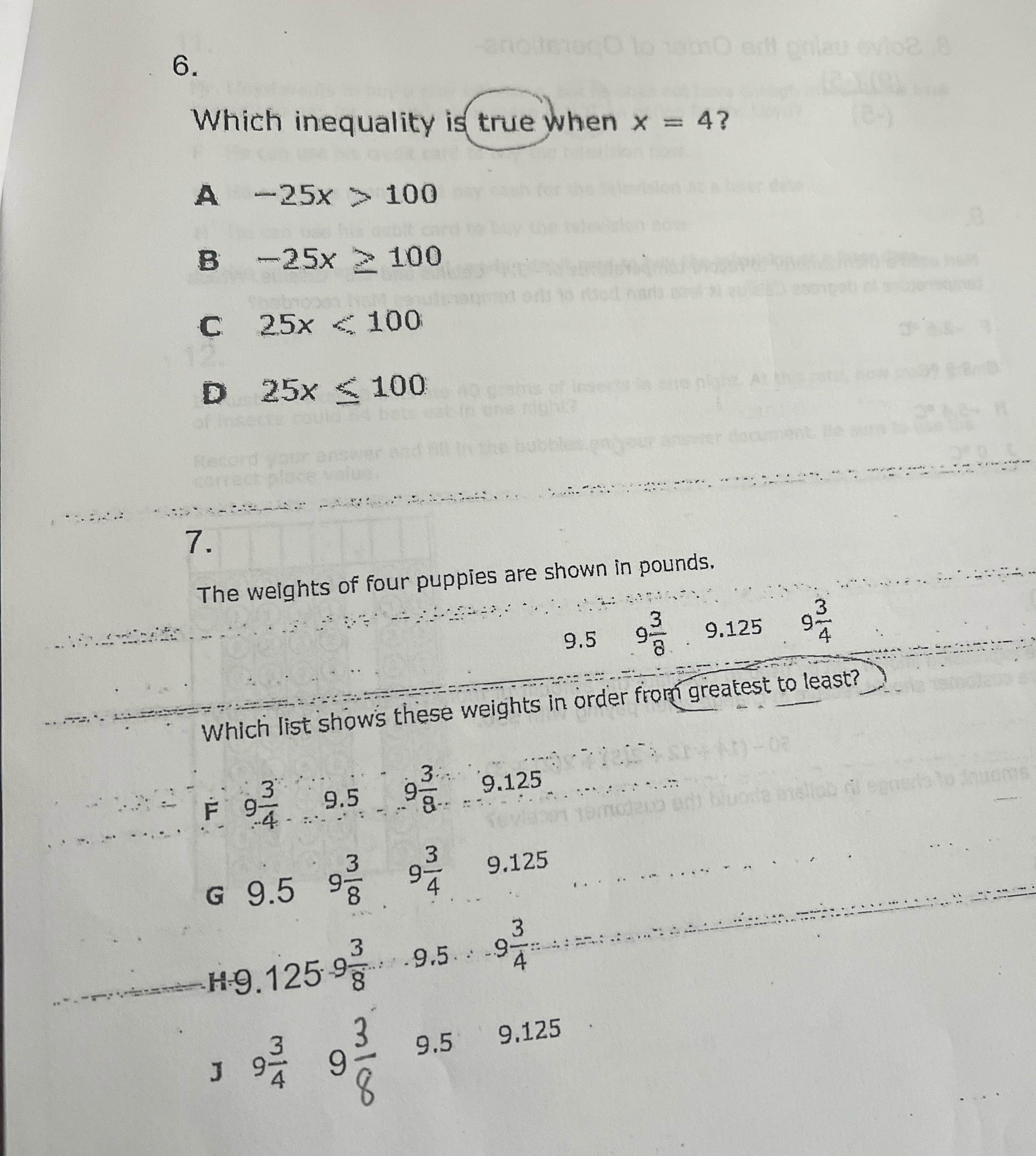 Solved Which inequality is true when x=4 ?A -25x>100B | Chegg.com
