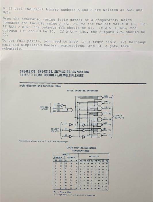 Solved 4. (3 pts) Two-digit binary numbers A and B are | Chegg.com