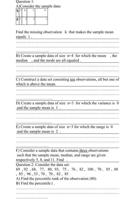 Solved A)Consider the samole data: Find the missing | Chegg.com