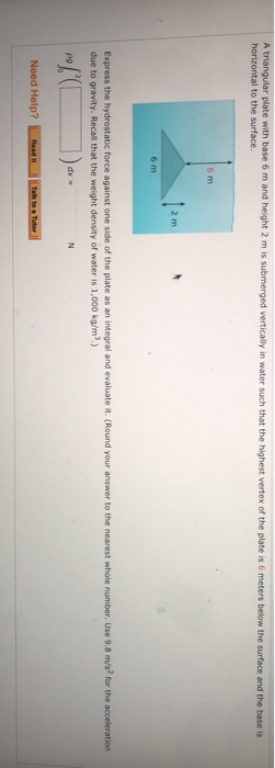 Solved A triangular plate with base 6 m and height 2 m is | Chegg.com