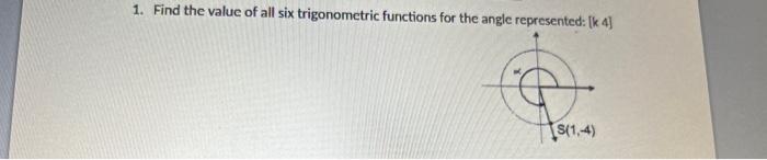 Solved 1. Find the value of all six trigonometric functions | Chegg.com
