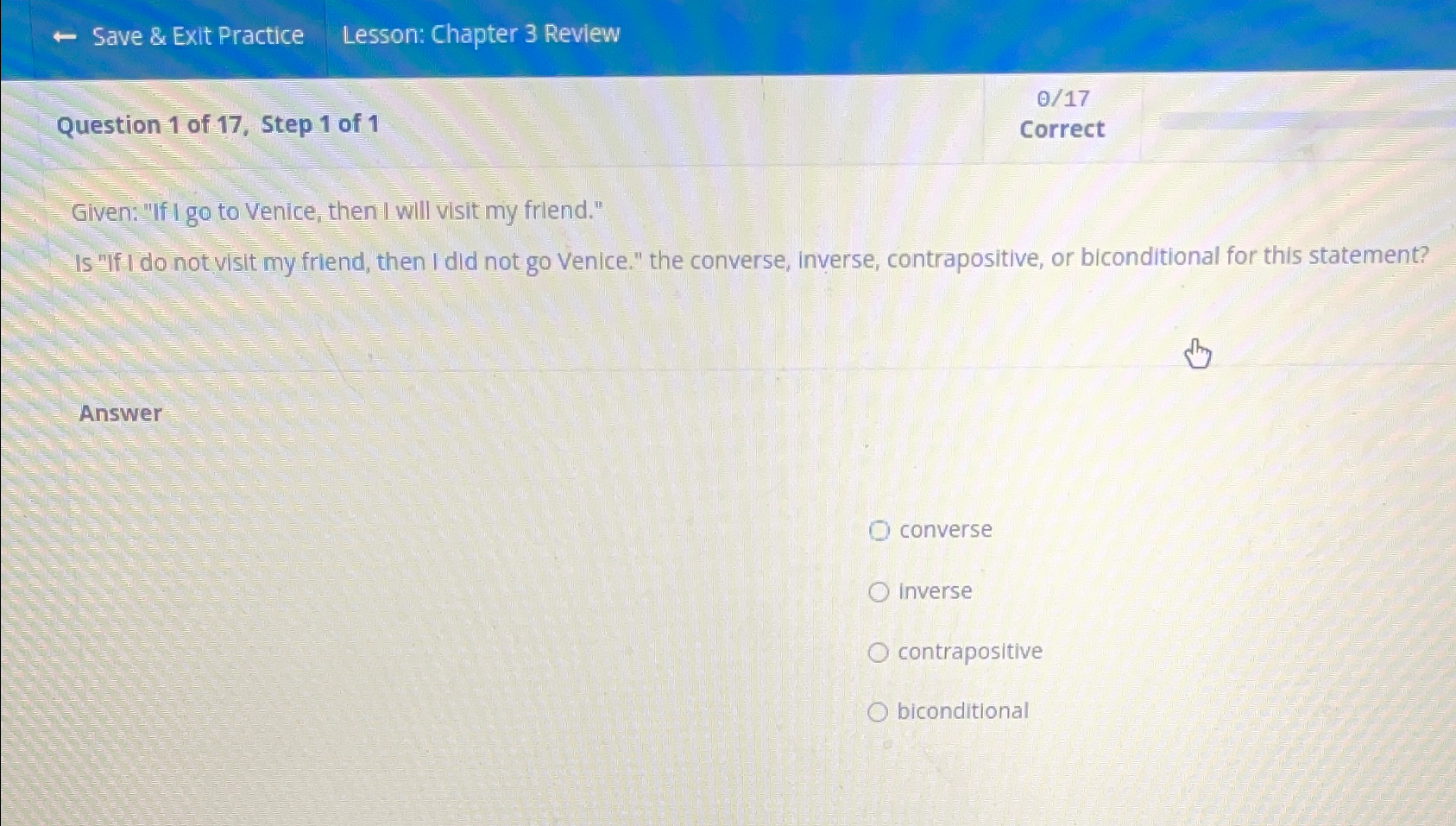 Solved Save & Exit PracticeLesson: Chapter 3 ﻿ReviewQuestion | Chegg.com