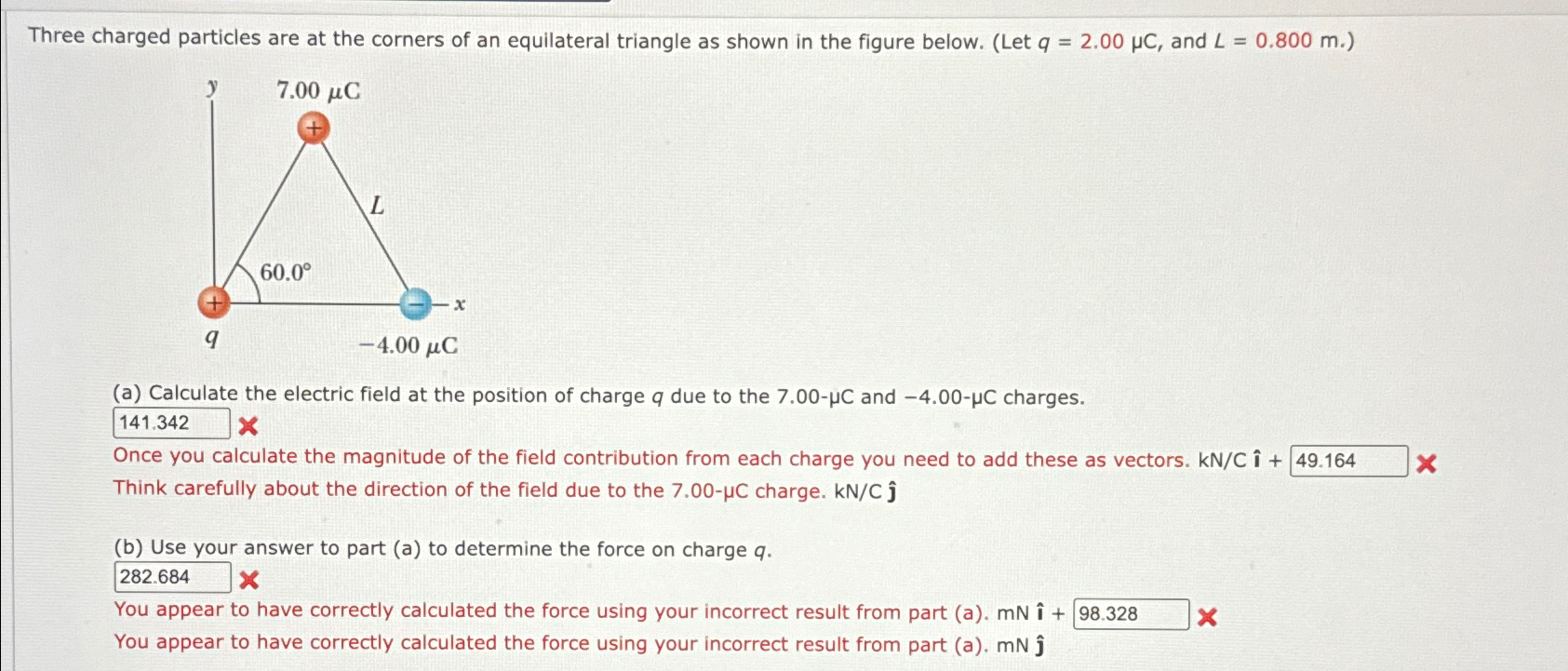 Solved Three charged particles are at the corners of an | Chegg.com
