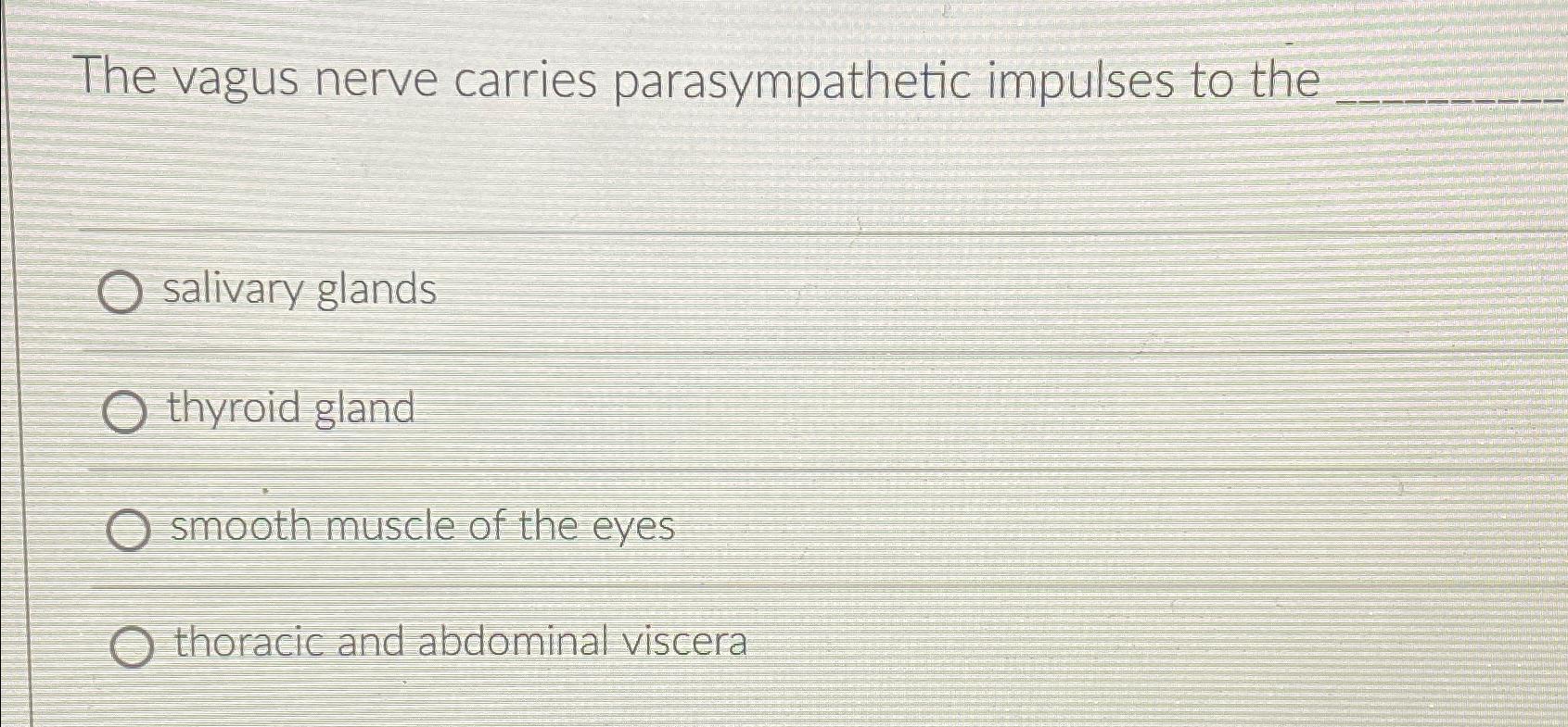 Solved The vagus nerve carries parasympathetic impulses to | Chegg.com