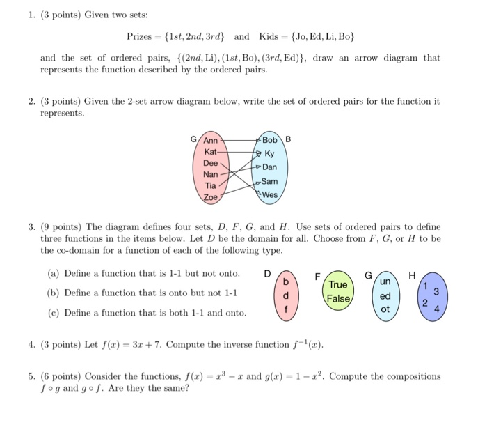 Solved 1. (3 points) Given two sets: Prizes = {1st, 2nd, | Chegg.com